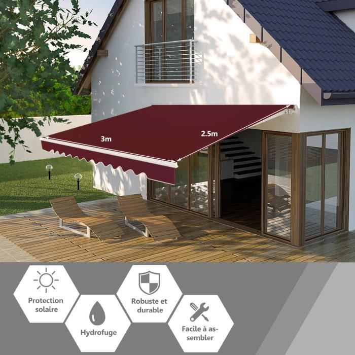 COSTWAY Infällbar balkongmarkis 3 X 2,5 M med UV- och vattenbeständigt ...